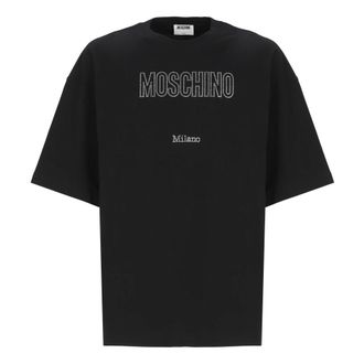 Moschino Homme, Tops, Noir, Taille: L T-shirt noir en coton avec logo en strass