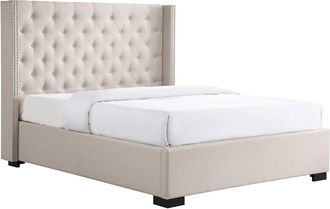 Vente-Unique Polsterbett mit gestepptem Kopfteil - 160 x 200 cm - Stoff - Beige - Massimo II