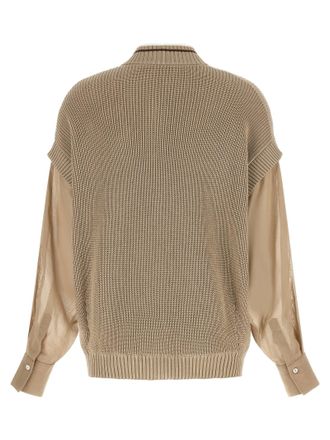 Brunello Cucinelli Organza Sleeve Cardigan - Beige