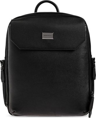 Emporio Armani Homme, Sacs, Noir, Taille: ONE Size Sac &agrave; dos en cuir avec &eacute;cusson logo