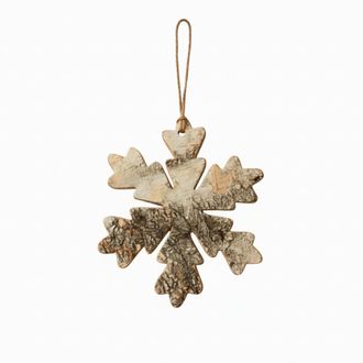 Shatchi 16 cm Schneeflockenform, Birkenrinde, Holz, Weihnachtsbaum, Wand, T&uuml;r, Kranz, Decke, h&auml;ngende Weihnachtsdekoration, Holz