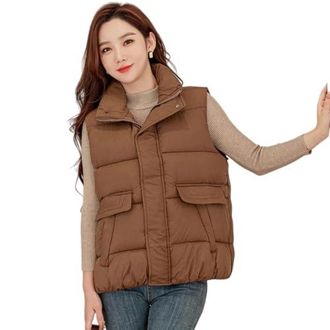 Generic Automne et hiver mode col montant gilet polyvalent veste courte ample en coton pour femme, marron, XL