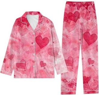 Generic Pyjama imprim&eacute; d&eacute;contract&eacute; et confortable pour la Saint-Valentin 2026 pour femmes, ensemble de pantalons &agrave; manches longues, rose, M
