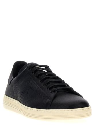 Tom Ford Perforated Logo Leather Sneaker - Black