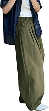 Generic Pantalon Femme Grande Taille en Lin L&eacute;ger Femme Couleur Unie &Eacute;t&eacute; Coton et Lin Respirant Extr&ecirc;mement Vent Taille Haute Jambes Larges Pantacourt Fluide 