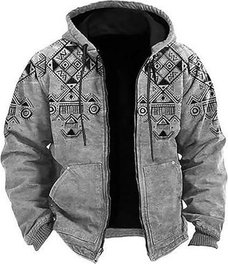 Generico Veste dhiver vintage avec tatouages, sweat ethnique viking &agrave; capuche, veste de sport de randonn&eacute;e, manteau chaud de b&ucirc;cheron avec imprim&eacute;, gris, 5X-La