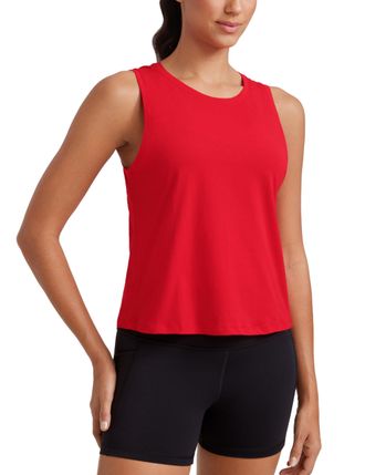 CRZ YOGA Damen Pima Baumwolle Ärmelloses Locker Tank Tops Übung Gym Yoga Tops Athletische Shirts Festival Rot 44