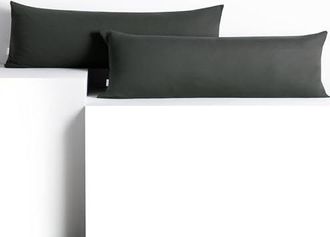 Decoking 2 Kissenbezüge 40x200 cm Jersey 100% gekämmte Baumwolle Reißverschluss Graphit Amber