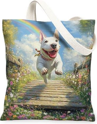 Generic Sac fourre-tout en toile pour le shopping, motif chien Bull Terrier, 33 x 38,1 cm, sac d&eacute;picerie r&eacute;utilisable pour femme, motif floral amusant pour an