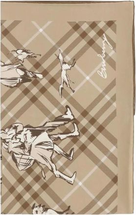 Burberry Foulard en soie &agrave; motif Horseferry - Femme - Accessoires - Beige - Taille: ONE Size