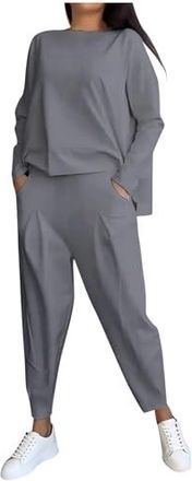 Generic Ensemble de surv&ecirc;tement 2 pi&egrave;ces pour femme - Pull d&eacute;contract&eacute; &agrave; manches longues et pantalon &agrave; poches - Ensemble assorti, gris, XXL