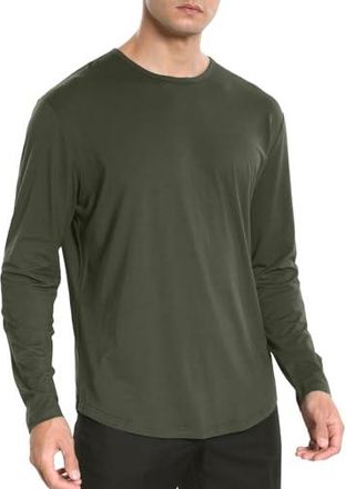 Generic T-shirt pour homme avec col rond ultra doux, l&eacute;ger, manches longues, d&eacute;contract&eacute;, t-shirt basique, Vert arm&eacute;e., XXL
