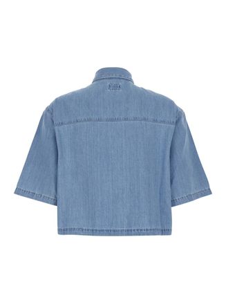 AG - Adriano Goldschmied Womens Cropped Shirt Kodiac Light Blue Denim Cotton Blouses