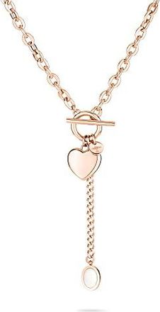 Fynch-Hatton Collier Y avec pendentif en forme de coeur et cabochon en acier inoxydable, 45 cm, Acier inoxydable, Nacre