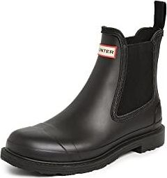 Hunter Commando Chelsea Boot for Men - Waterproof, Matte Finish, and Rubber Outsole Shoes - Black 12 M