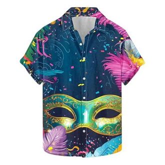 Generic Costumes de carnaval pour homme &agrave; manches courtes - Chemise de Mardi Gras boutonn&eacute;e - Grande taille - Chemise de golf ample hawa&iuml;enne - T-shirt imprim