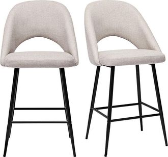 Miliboo Tabourets de bar en tissu effet velours textur&eacute; beige H65 cm (lot de 2) COSETTE