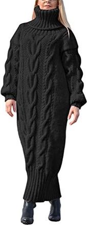 Minetom Robe Pull Femme Longue Tricot Torsion Robe Femme &Agrave; Col Roul&eacute; Pull De Soir&eacute;e Hiver Maxi Robe Grande Taille A Noir L