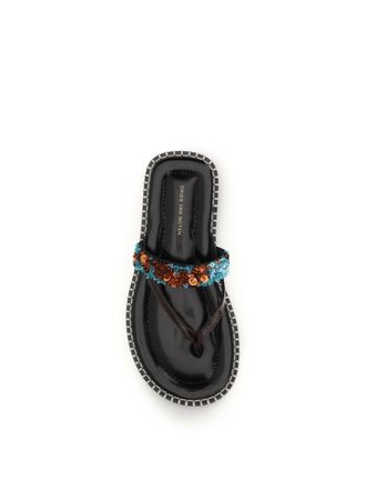 Dries Van Noten Sequin-Embellished Flip-Flop Sandals - Turquoise