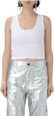 GCDS Gcds, Femme, Tops, Blanc, Taille: 42 FR Débardeur côtelé sans manches