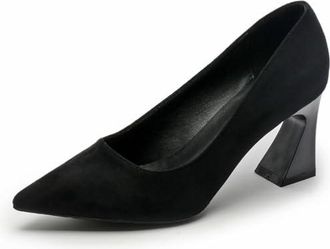 Generic Escarpins de Cour Femme Su&egrave;de Bout Pointu Talon Bloc &Eacute;pais Pumps Classiques Chaussures de Ville Talons de Travail Quotidiens Large pour Tenue de Burea