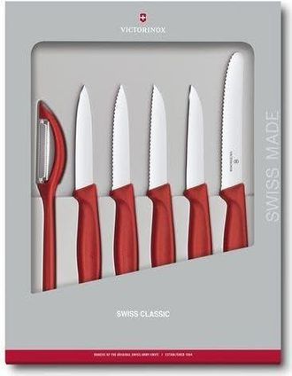 Victorinox by Swiss Army Swiss Classic Set de couteaux de cuisine, 6 pièces, Couteau à légumes, à tomates, à petit déjeuner et éplucheur, Manche plastique robuste, Acier inoxy