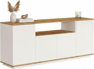 Dmora Nekkar, Sideboard f&uuml;r Wohnzimmer, Anrichte f&uuml;r Wohnzimmer, Speisekammer, 180 x 45 x 75 cm, Eiche und Wei&szlig;