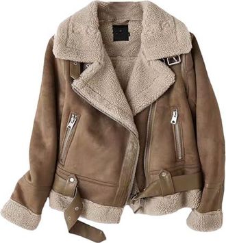 Generic Veste en cuir surdimensionnée pour femme, veste dhiver zippée à manches longues, tendance en similicuir, manteau dextérieur élégant