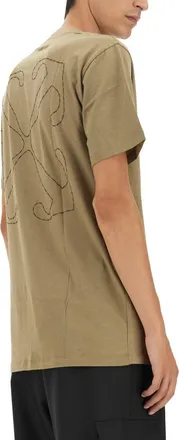 Off-white Arrow Embroidery Cotton T-Shirt - Beige