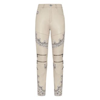 Philipp Plein Femme, Pantalons, Beige, Taille: 38 FR Leather Long Pantalons Paisley Bandana