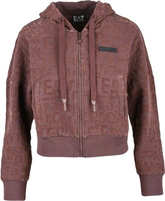 Emporio Armani Emporio Armani Ea7, Femme, Sweatshirts et sweats &agrave; capuche, Violet, Taille: 40 FR Felpa logo in velluto