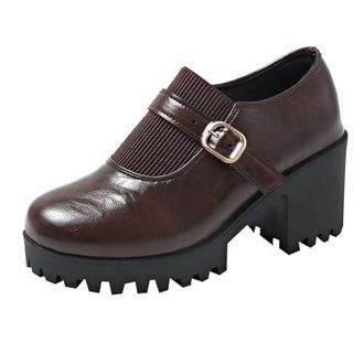 Generic 2026 Chaussures d&eacute;contract&eacute;es pour femme Couleur unie r&eacute;tro Talon &eacute;pais Boucle Fond &eacute;pais Chaussures d&eacute;contract&eacute;es, caf&eacute;, 39.5 EU