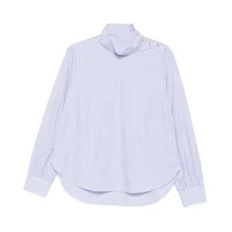 Nine In The Morning Chemise &agrave; col haut &agrave; rayures verticales - Femme - Blouses et Chemises - Bleu - Taille: 40 FR