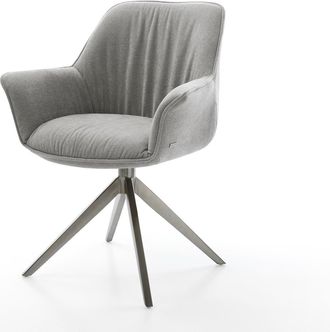 DELIFE Drehstuhl Keila-Flex mit Armlehnen Strukturstoff Soft Grau Kreuzgestell breit Graphit 360&deg; drehbar Wippfunktion, Esszimmerst&uuml;hle