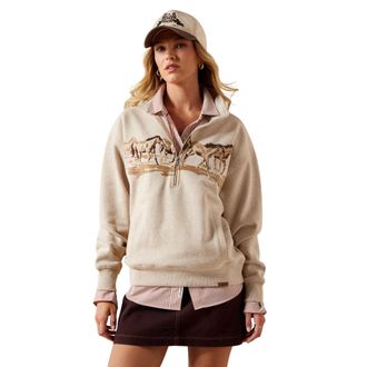Ariat Womens Running Wild 1/2 Zip Sweatshirt Long Sleeve in Oatmeal Heather, Size 2X-Large, by Ariat