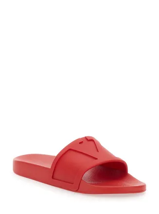 Valentino Garavani Mens Red Open Toe Sandals With Embossed Logo Rubber