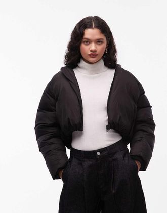 AllSaints Mae - Cropped-Pufferjacke in Schwarz