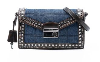 Prada Hobo Bags - Studded Denim Sound Lock Crossbody - Gr. unisize - in Blau - f&uuml;r Damen