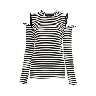 Junya Watanabe Femme, Tops, Noir, Taille: 40 FR Haut &agrave; &eacute;paules d&eacute;nud&eacute;es ray&eacute;