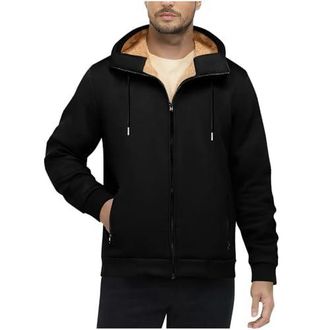 Generic Veste sherpa &eacute;paisse &agrave; capuche pour homme avec fermeture &eacute;clair int&eacute;grale doubl&eacute;e en polaire, Noir, XXL