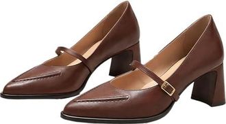 Generic Chaussures Mary Jane &agrave; talon &eacute;pais pour femme - &Eacute;l&eacute;gantes - Bout pointu - Boucle - Talon bloc - Pour mariage, mari&eacute;e, travail, marron, 40.5 EU
