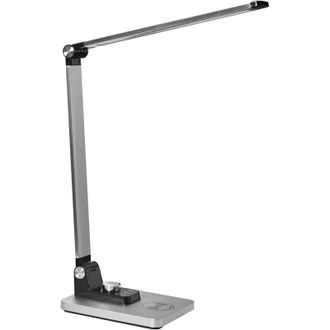 Beliani Lampe de Bureau Moderne en Mat&eacute;riau Synth&eacute;tique 3 Modes de Temp&eacute;rature Chargeur sans Fil Variateur Argent&eacute;e Enif