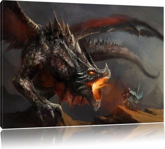 Pixxprint Kampf zwischen Mensch und Drache, Größe: 120x80cm, Leinwandbild, fertig gespannt, Wandbild, Dekoration, Kunstdruck, kein Poster