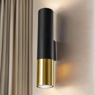 Licht-Erlebnisse Wandlampe Schwarz Gold Up Down Metall H: 29 cm B: 6 cm schmal Zylinder 2x GU10 Wandleuchte Flur Wohnzimmer