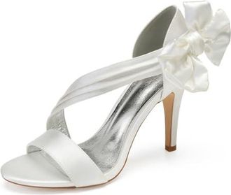 Generic Chaussures Femme Mariage Satin Talons Hauts Femmes Stiletto Bout Ouvert Sandales Mariée Dress Fête Talons 10.5Cm,Ivoire,36 EU