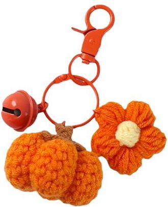 Generic Porte-clés dHalloween - Porte-clés citrouille au crochet - Pendentif citrouille tricoté à la main - Ornement en peluche pour portefeuille, sac à dos -