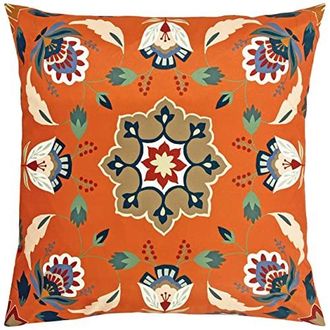 furn. Folk Flora Polyester Gef&uuml;lltes Kissen - Wasserabweisend Volkskunst Floral Mandala Outdoor Dekoratives Kissen (Orange - 43x43cm)