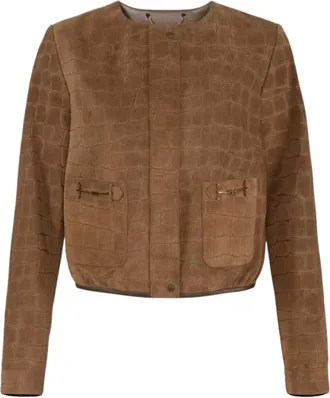 Elisabetta Franchi Femme, Vestes, Brun, Taille: 38 FR Veste en daim &agrave; imprim&eacute; alligator