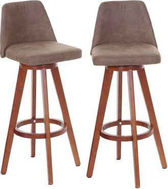 Hhg jamais utilis&eacute;] Lot de 2 tabourets de bar 284, chaise de bar, bois textile pivotant, marron vintage, pieds clairs