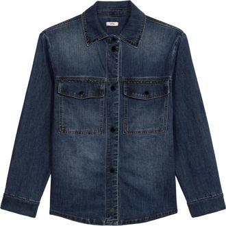Oltre Femme, Blouses et Chemises, Bleu, Taille: 44 FR Chemise-veste en denim avec cristaux